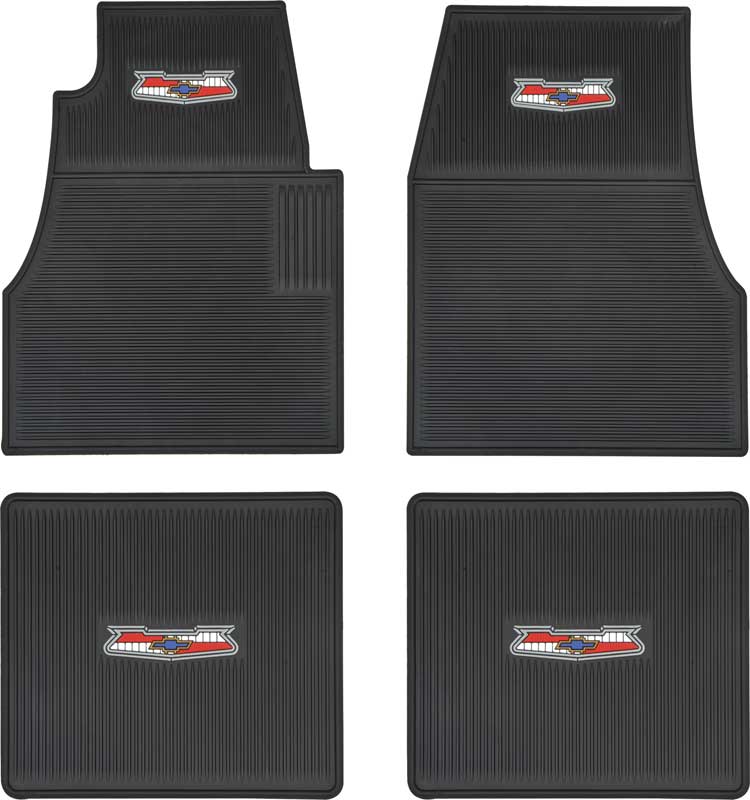 1955-57 Chevy Ribbed Rubber Floor Mat Set with Chevrolet Crest Black 4 ...