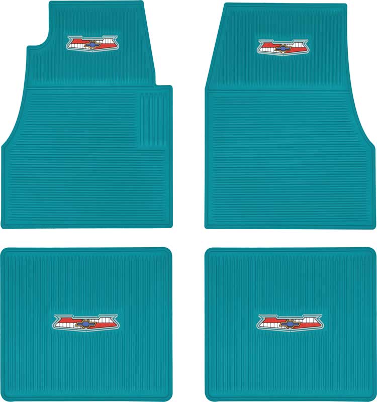 1955-57 Chevy Ribbed Rubber Floor Mat Set with Chevrolet Crest ...
