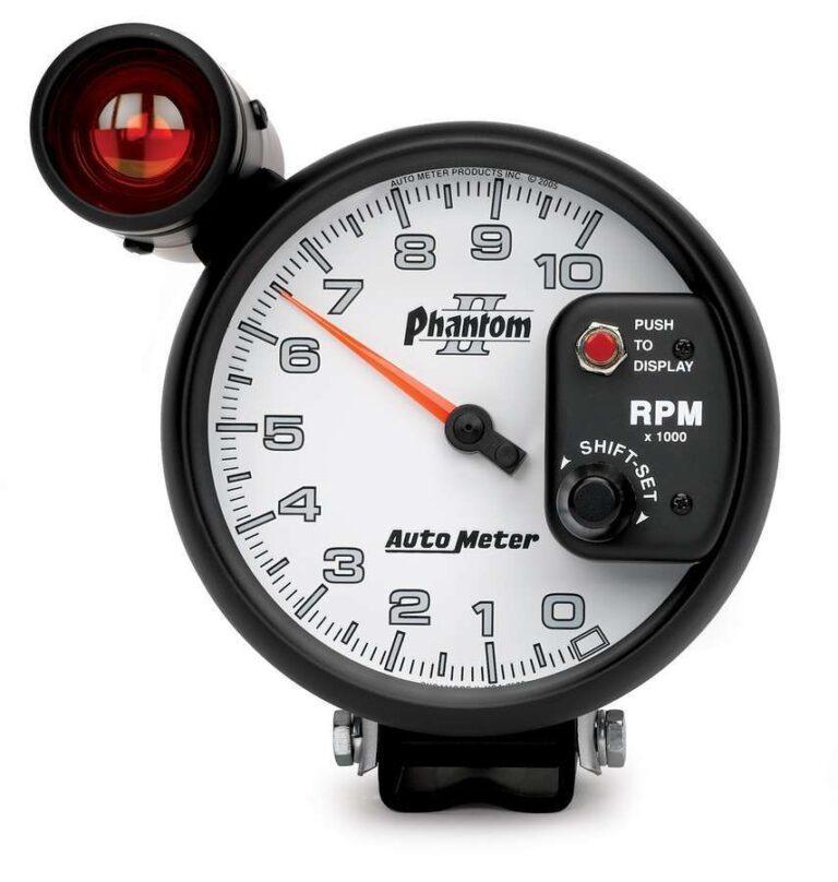 Auto Meter Phantom II Series 5" 10,000 RPM Pedestal Mount Tachometer with Amber Shift Light ...