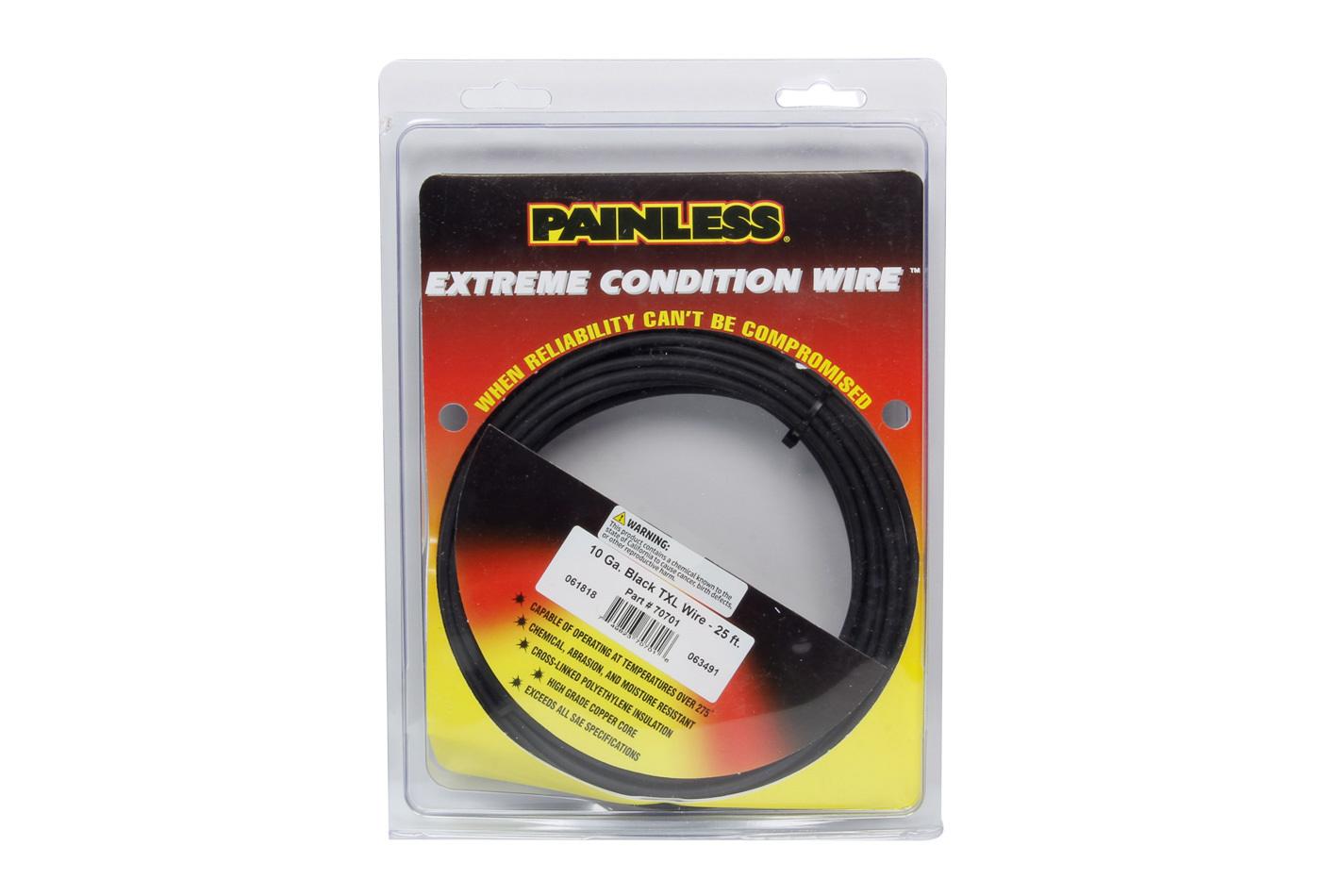 10 Gauge Black TXL Wire 25 Ft. - Painless Wiring - Restoration Performance